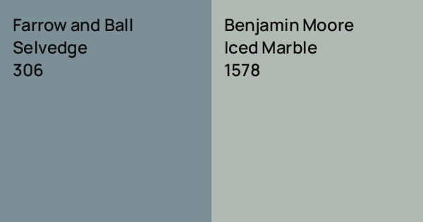 Farrow and Ball Selvedge vs. Benjamin Moore Iced Marble comparison