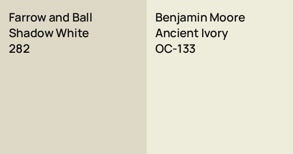 Farrow and Ball Shadow White vs. Benjamin Moore Ancient Ivory comparison