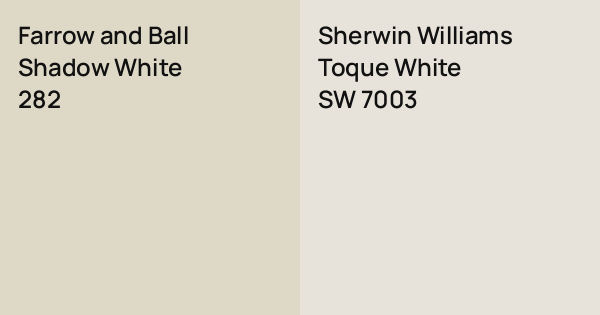 Farrow and Ball Shadow White vs. Sherwin Williams Toque White comparison