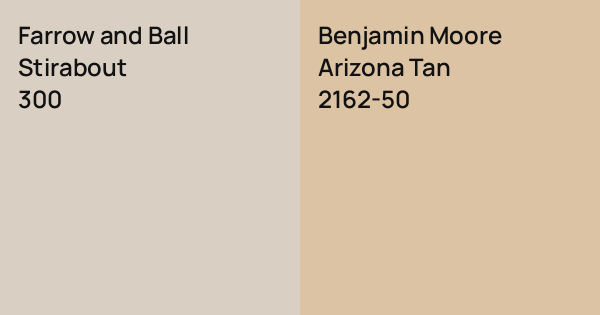 Farrow and Ball Stirabout vs. Benjamin Moore Arizona Tan comparison