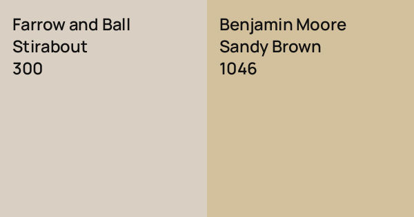 Farrow and Ball Stirabout vs. Benjamin Moore Sandy Brown comparison