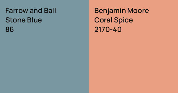 Farrow and Ball Stone Blue vs. Benjamin Moore Coral Spice comparison