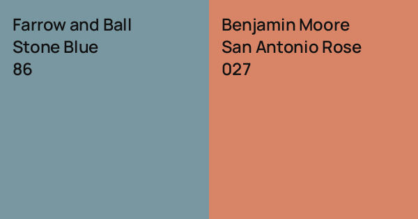 Farrow and Ball Stone Blue vs. Benjamin Moore San Antonio Rose comparison