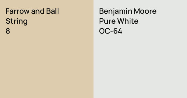 Farrow and Ball String vs. Benjamin Moore Pure White comparison