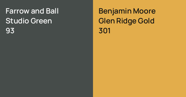 Farrow and Ball Studio Green vs. Benjamin Moore Glen Ridge Gold comparison