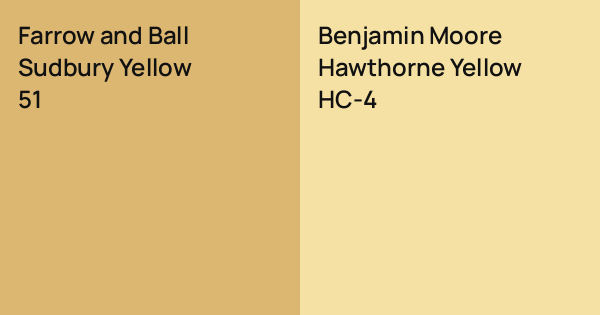 Farrow and Ball Sudbury Yellow vs. Benjamin Moore Hawthorne Yellow ...