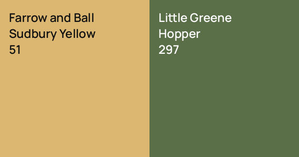 Farrow and Ball Sudbury Yellow vs. Little Greene Hopper comparison