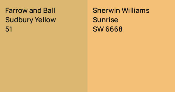 Farrow and Ball Sudbury Yellow vs. Sherwin Williams Sunrise comparison