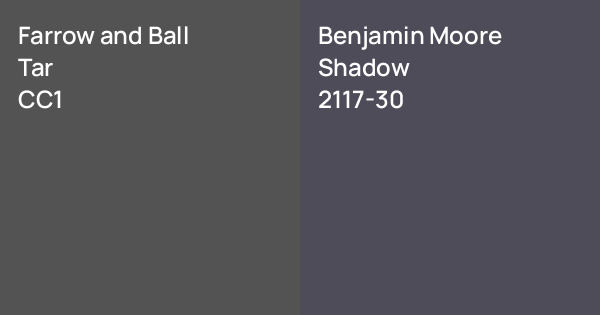 Farrow and Ball Tar vs. Benjamin Moore Shadow comparison