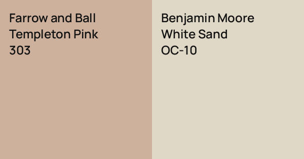 Farrow and Ball Templeton Pink vs. Benjamin Moore White Sand comparison