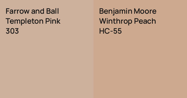 Farrow and Ball Templeton Pink vs. Benjamin Moore Winthrop Peach comparison