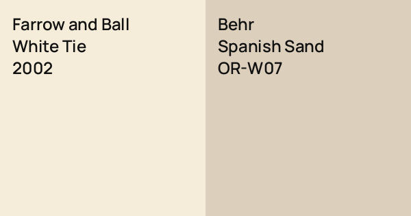 Farrow and Ball White Tie vs. Behr Spanish Sand comparison