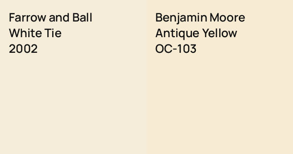 Farrow and Ball White Tie vs. Benjamin Moore Antique Yellow comparison
