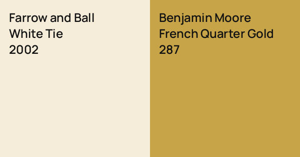 Farrow and Ball White Tie vs. Benjamin Moore French Quarter Gold comparison
