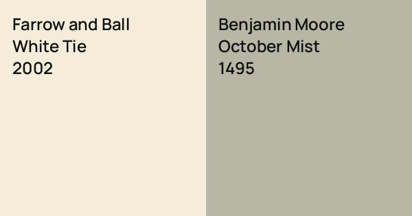 Farrow and Ball White Tie vs. Benjamin Moore October Mist comparison