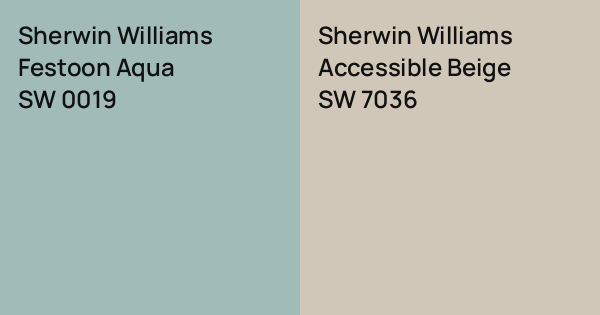 Sherwin Williams Festoon Aqua vs. Sherwin Williams Accessible Beige ...