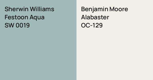 Sherwin Williams Festoon Aqua vs. Benjamin Moore Alabaster comparison