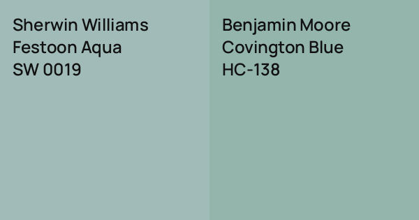 Sherwin Williams Festoon Aqua vs. Benjamin Moore Covington Blue comparison