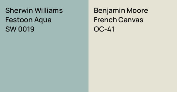 Sherwin Williams Festoon Aqua vs. Benjamin Moore French Canvas comparison