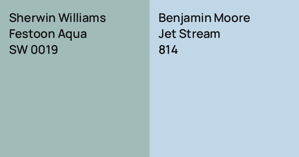 Sherwin Williams Festoon Aqua vs. Benjamin Moore Jet Stream comparison