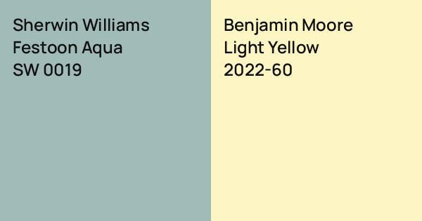 Sherwin Williams Festoon Aqua vs. Benjamin Moore Light Yellow comparison