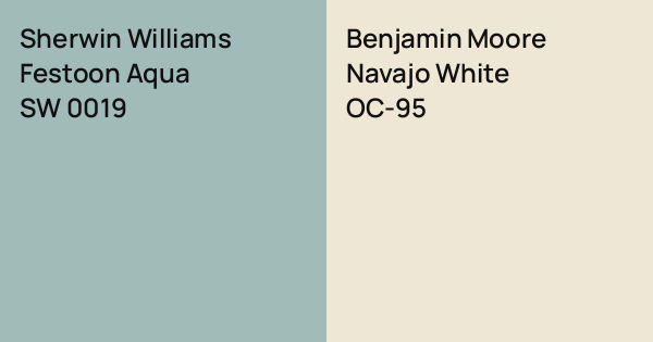 Sherwin Williams Festoon Aqua vs. Benjamin Moore Navajo White comparison