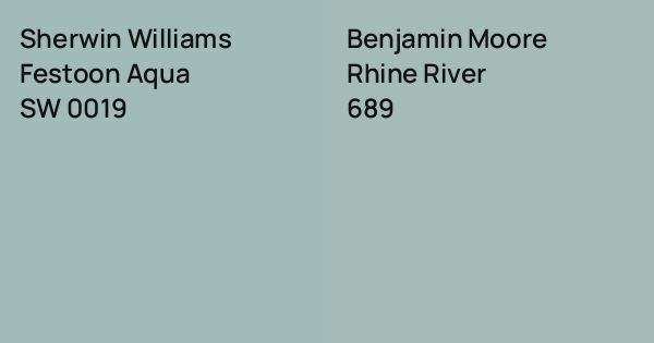 Sherwin Williams Festoon Aqua vs. Benjamin Moore Rhine River comparison