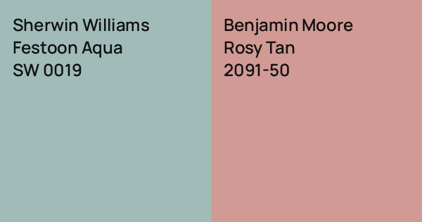 Sherwin Williams Festoon Aqua vs. Benjamin Moore Rosy Tan comparison