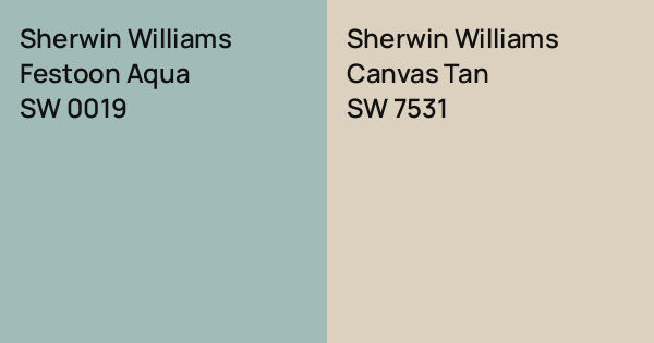 Sherwin Williams Festoon Aqua vs. Sherwin Williams Canvas Tan comparison