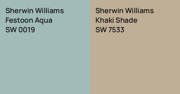 Sherwin Williams Festoon Aqua vs. Sherwin Williams Khaki Shade comparison