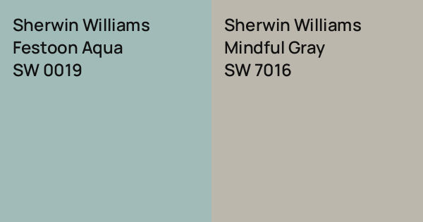 Sherwin Williams Festoon Aqua vs. Sherwin Williams Mindful Gray comparison