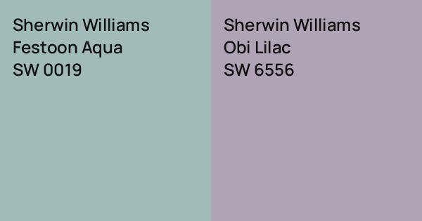 Sherwin Williams Festoon Aqua vs. Sherwin Williams Obi Lilac comparison