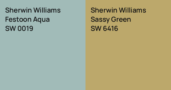 Sherwin Williams Festoon Aqua vs. Sherwin Williams Sassy Green comparison