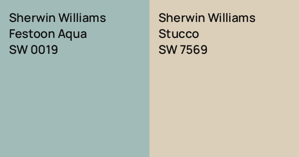 Sherwin Williams Festoon Aqua vs. Sherwin Williams Stucco comparison