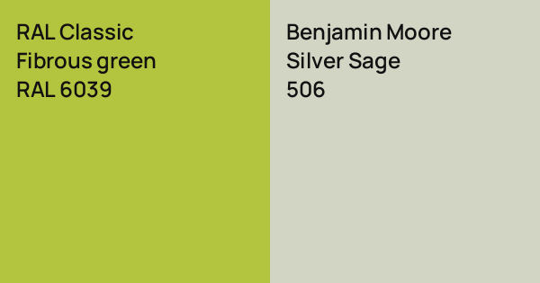RAL Classic Fibrous green vs. Benjamin Moore Silver Sage comparison