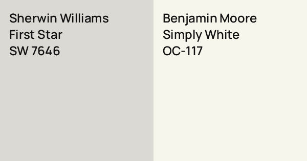 Sherwin Williams First Star vs. Benjamin Moore Simply White comparison