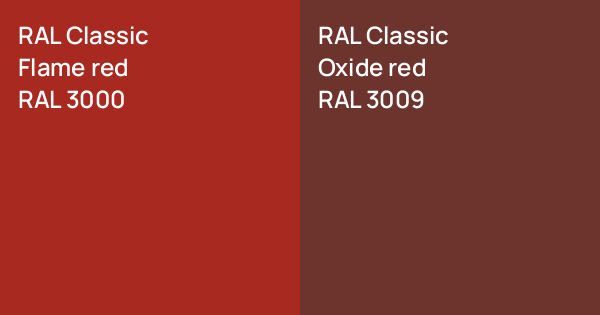 RAL Classic Flame red vs. RAL Classic Oxide red comparison