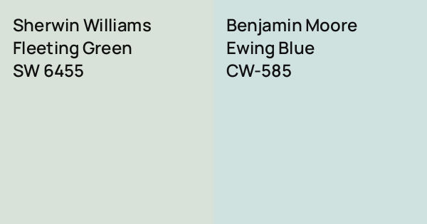 Sherwin Williams Fleeting Green vs. Benjamin Moore Ewing Blue comparison