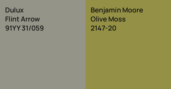 Dulux Flint Arrow vs. Benjamin Moore Olive Moss comparison