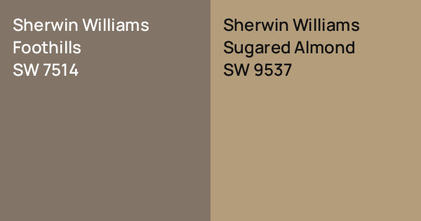 Sherwin Williams Foothills vs. Sherwin Williams Sugared Almond comparison