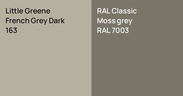 Little Greene French Grey Dark vs. RAL Classic Moss grey comparison