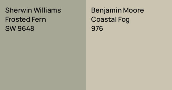 Sherwin Williams Frosted Fern vs. Benjamin Moore Coastal Fog comparison
