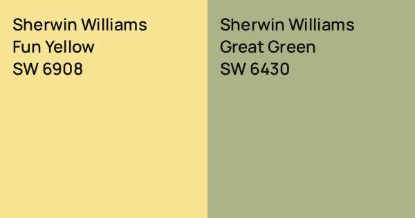 Sherwin Williams Fun Yellow vs. Sherwin Williams Great Green comparison