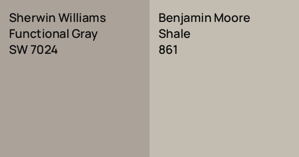 Sherwin Williams Functional Gray vs. Benjamin Moore Shale comparison