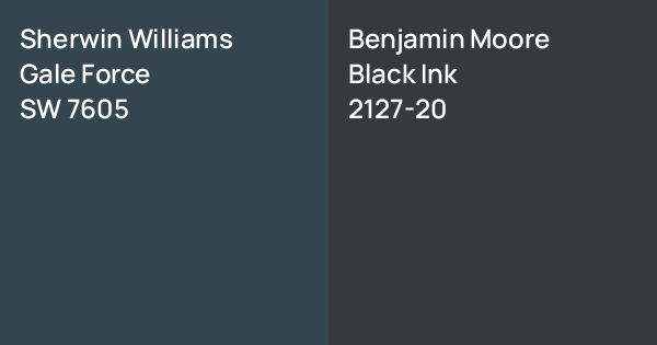 Sherwin Williams Gale Force vs. Benjamin Moore Black Ink comparison