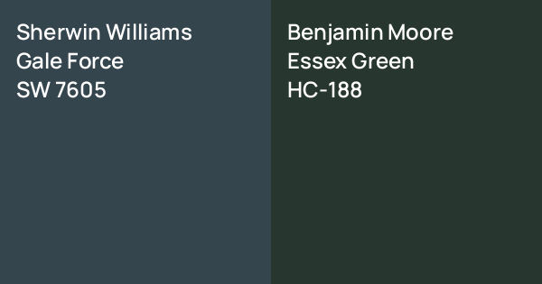 Sherwin Williams Gale Force vs. Benjamin Moore Essex Green comparison