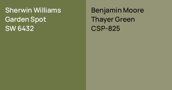 Sherwin Williams Garden Spot vs. Benjamin Moore Thayer Green comparison