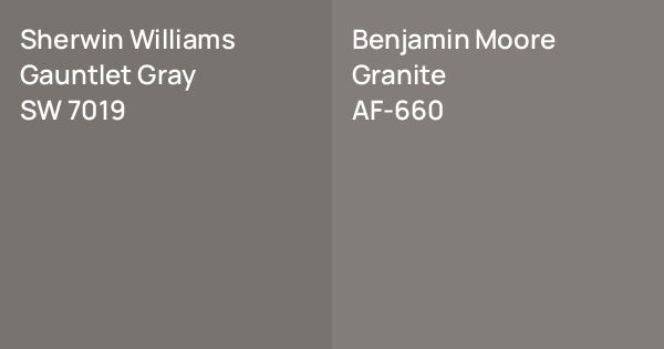 Sherwin Williams Gauntlet Gray vs. Benjamin Moore Granite comparison