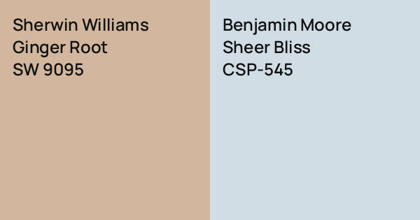 Sherwin Williams Ginger Root vs. Benjamin Moore Sheer Bliss comparison