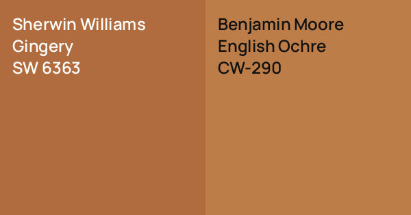 Sherwin Williams Gingery vs. Benjamin Moore English Ochre comparison